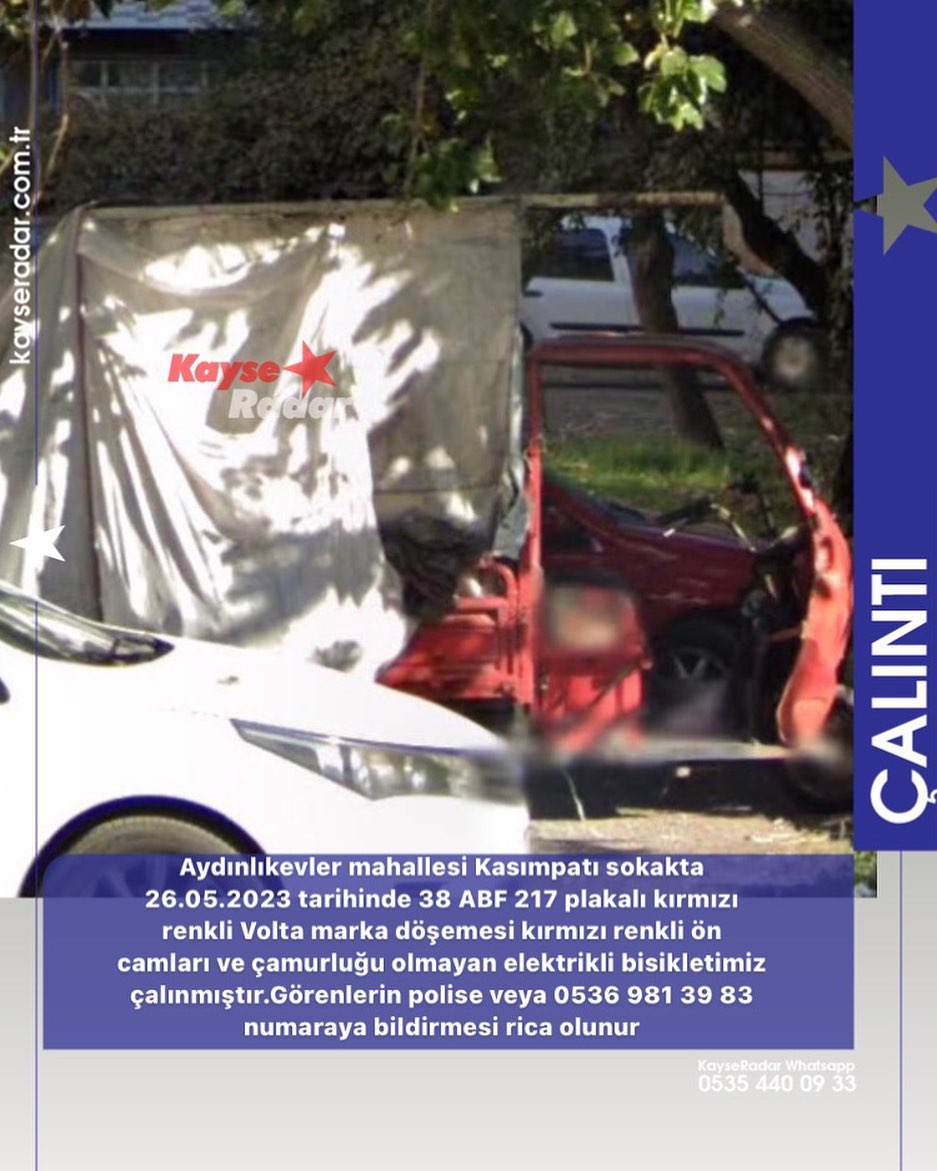 26.05.2023 tarihinde 38 ABF 217 plakalı elektrikli bisikletimiz ...