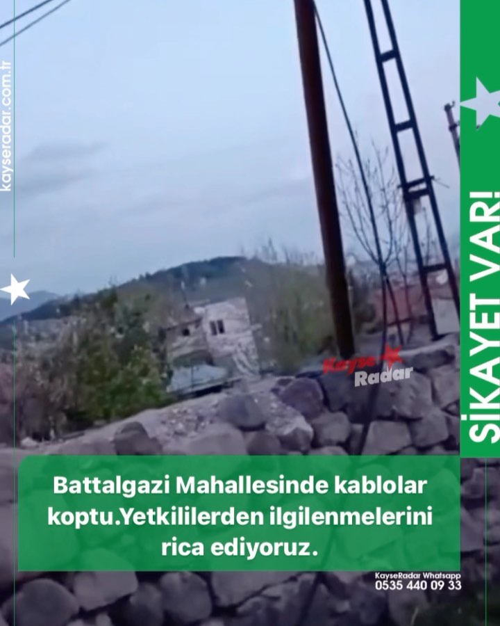 Battalgazi Mahallesinde kablolar koptu. KayseRadar